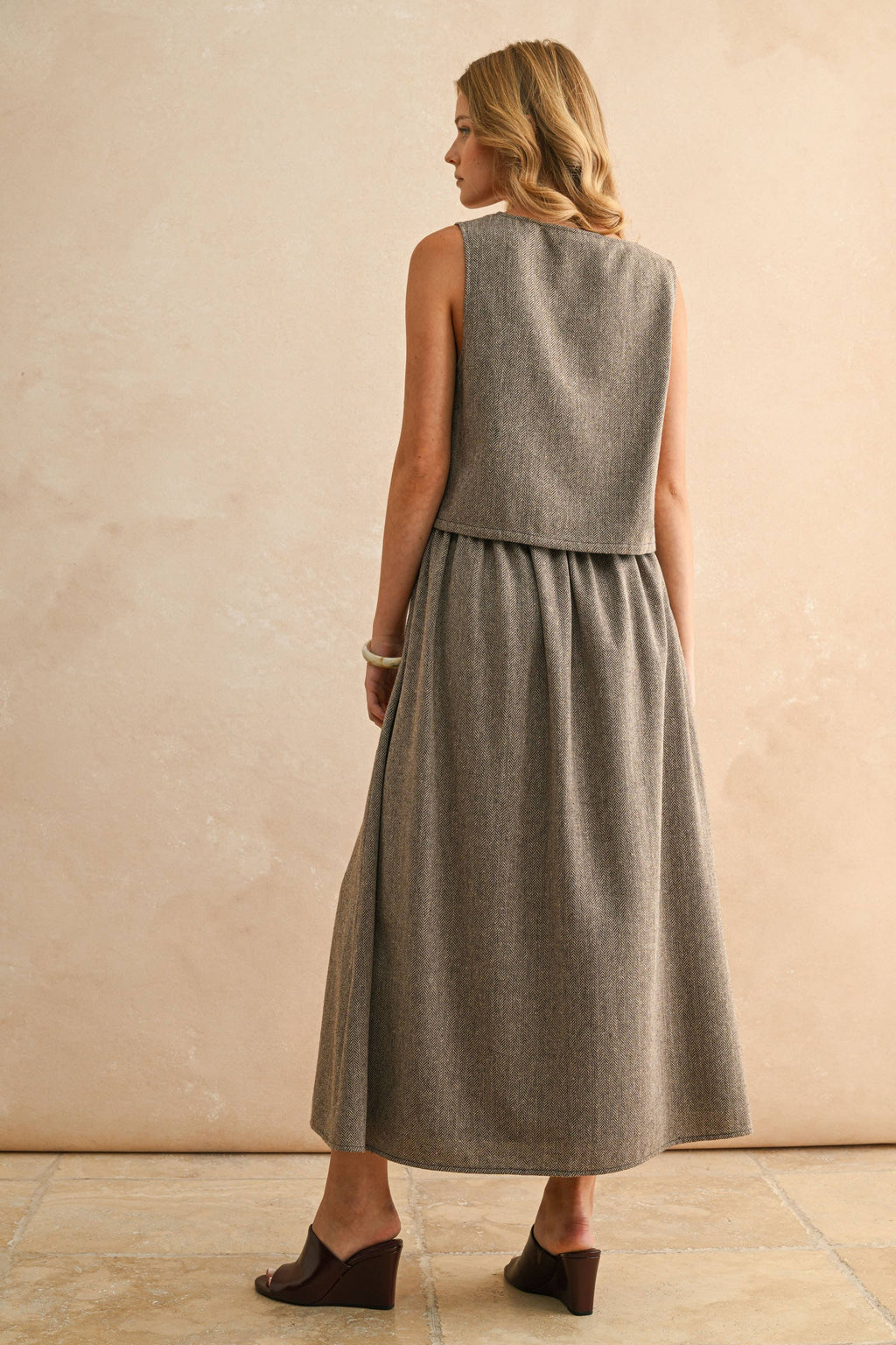 HERRINGBONE PATTERN BOW FRONT VEST TOP – My Store